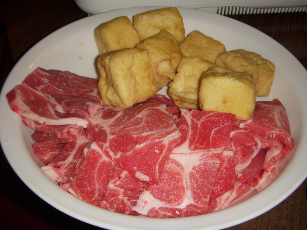 More tofu and pork ready to go into the hot pot